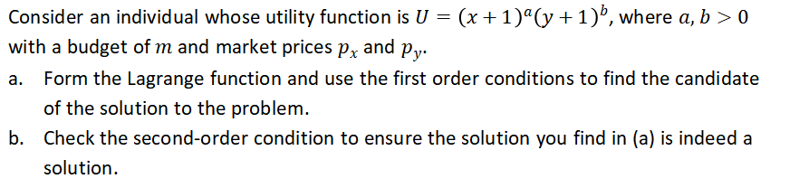 Solved Consider an individual whose utility function is | Chegg.com