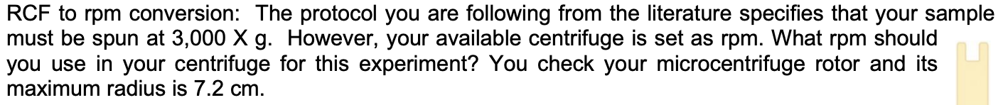 Solved RCF to rpm conversion: The protocol you are following | Chegg.com
