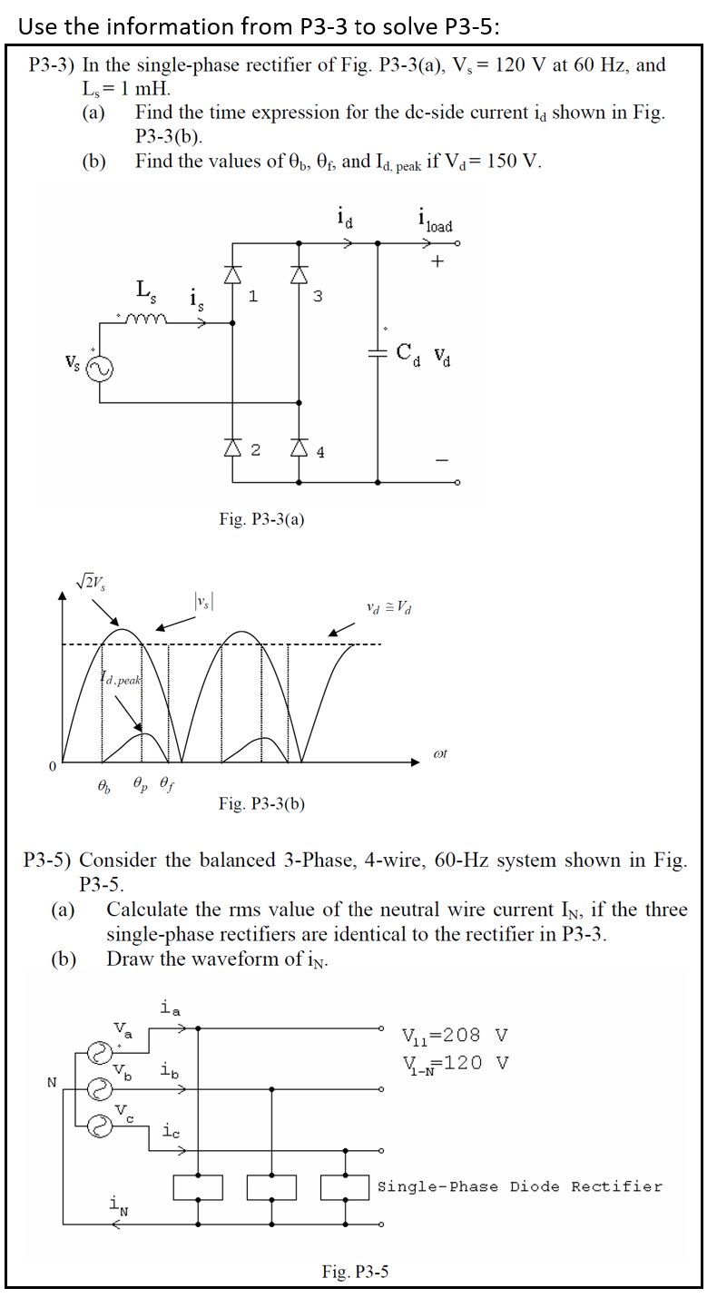 Solved P3-3) In the single-phase rectifier of Fig. P3-3(a), | Chegg.com