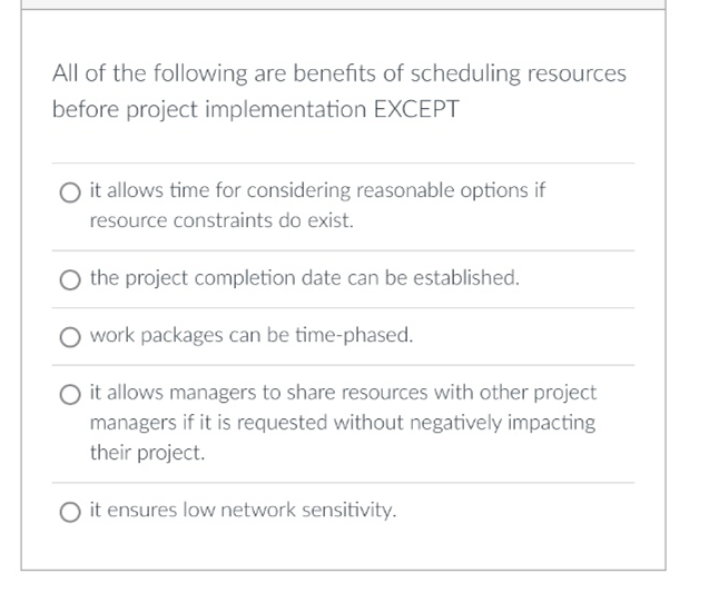 Solved All of the following are benefits of scheduling | Chegg.com