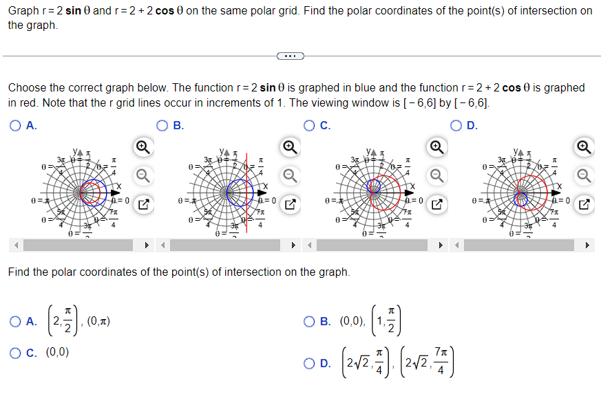 Solved Graph r=2sinθ and r=2+2cosθ on the same polar grid. | Chegg.com