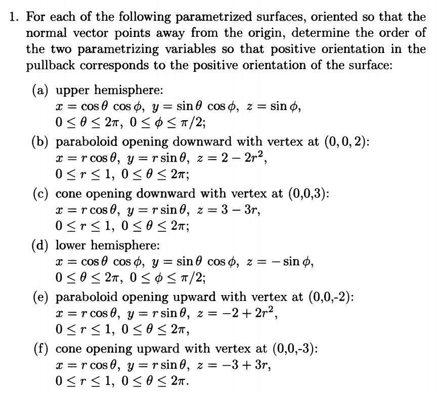Solved 1. For each of the following parametrized surfaces, | Chegg.com