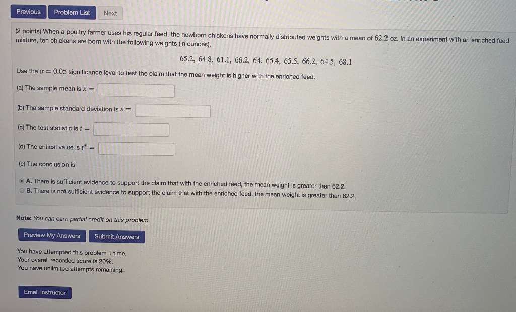Solved Previous Problemn List Next (2 points) When a poultry | Chegg.com