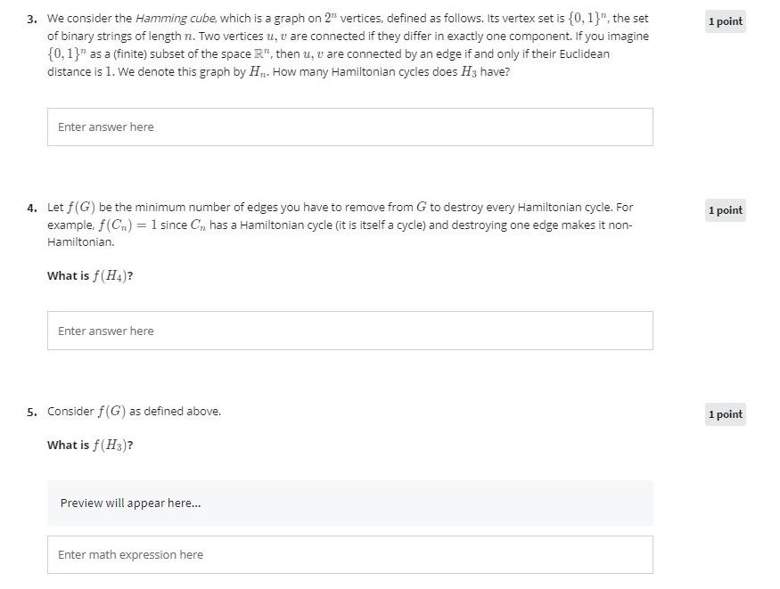 Solved 1 point 3. We consider the Hamming cube, which is a | Chegg.com