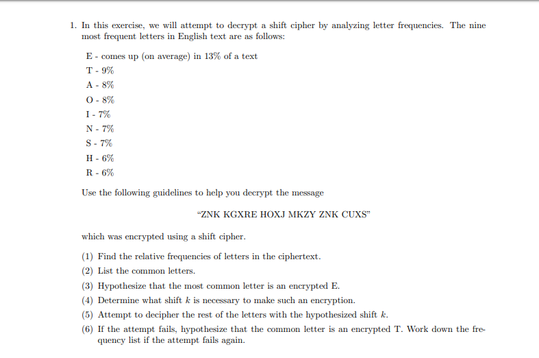 1. In this exercise, we will attempt to decrypt a | Chegg.com