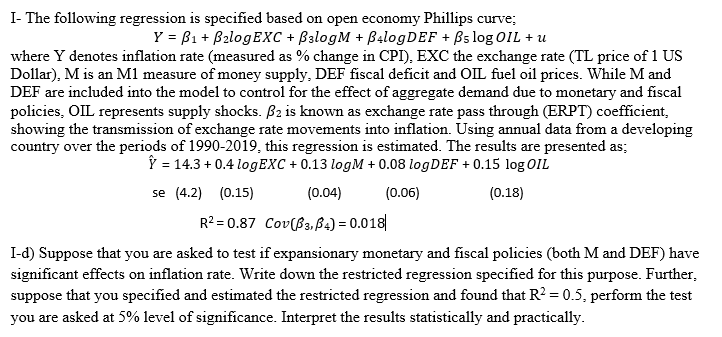 Solved I- ﻿The following regression is specified based on | Chegg.com