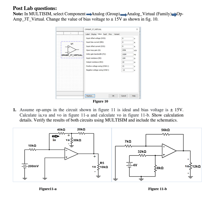 Solved Post Lab questions: Note: In MULTISIM, select | Chegg.com
