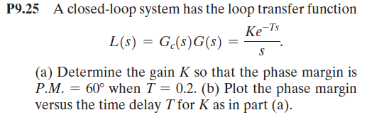 Solved P9.25 A closed-loop system has the loop transfer | Chegg.com