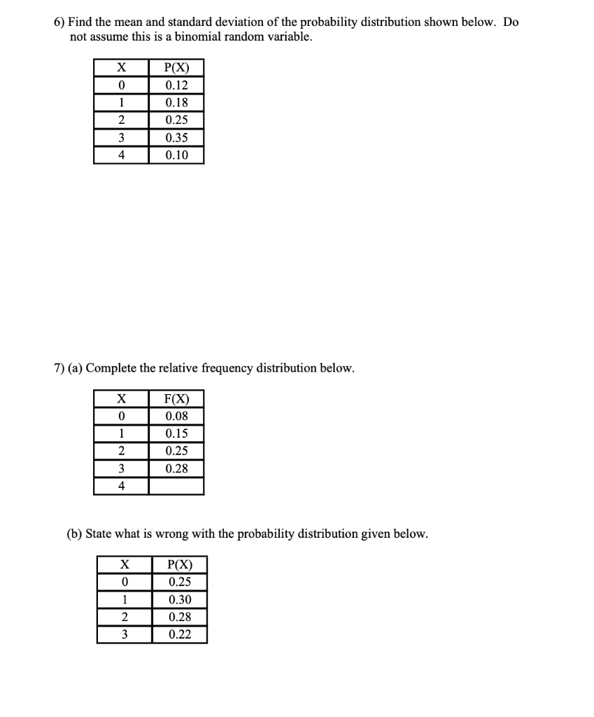 Solved 6) Find the mean and standard deviation of the | Chegg.com