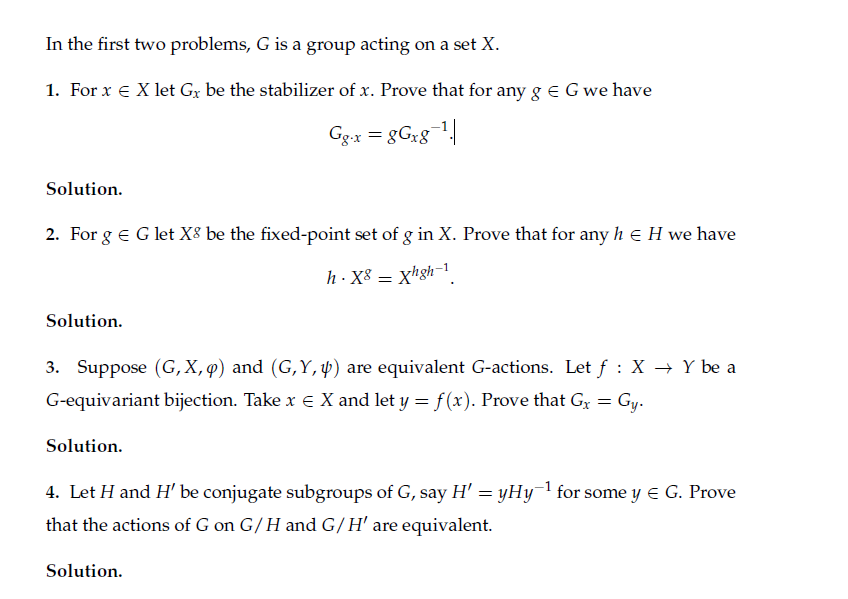 Solved In the first two problems, G is a group acting on a | Chegg.com