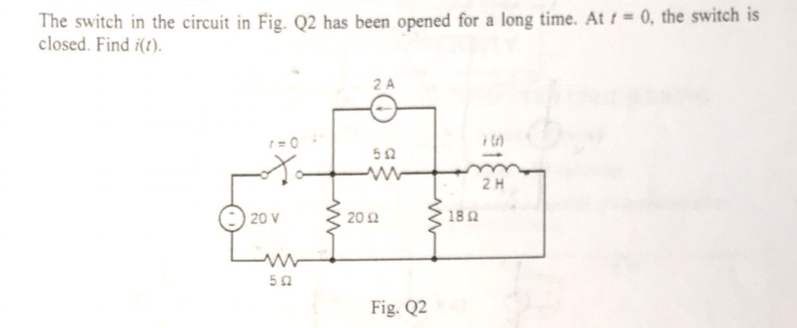 Solved The switch in the circuit in Fig. Q2 has been opened | Chegg.com