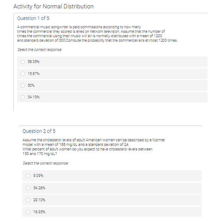 Solved Activity for Normal Distribution Question 1 of 5 A | Chegg.com