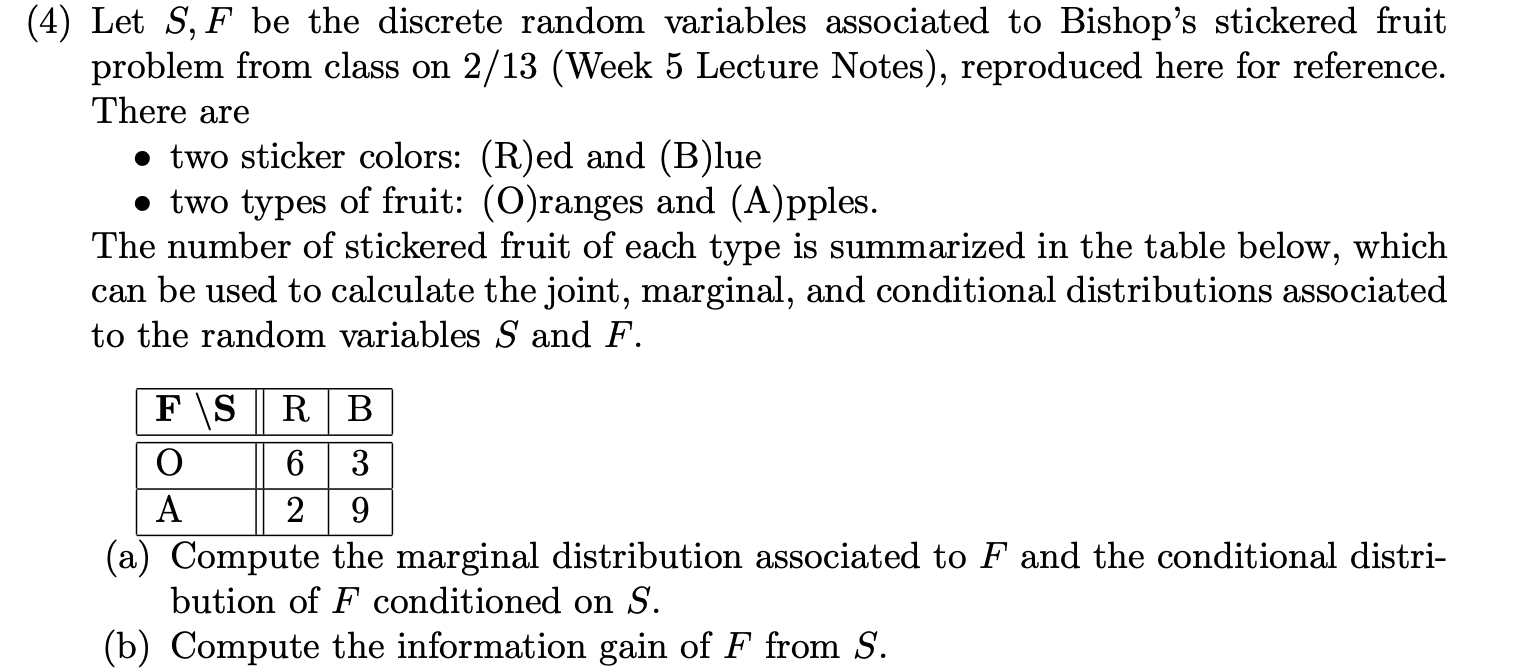 Solved Let S,F be the discrete random variables associated | Chegg.com