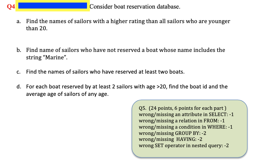 Solved Consider boat reservation database. a. Find the names | Chegg.com