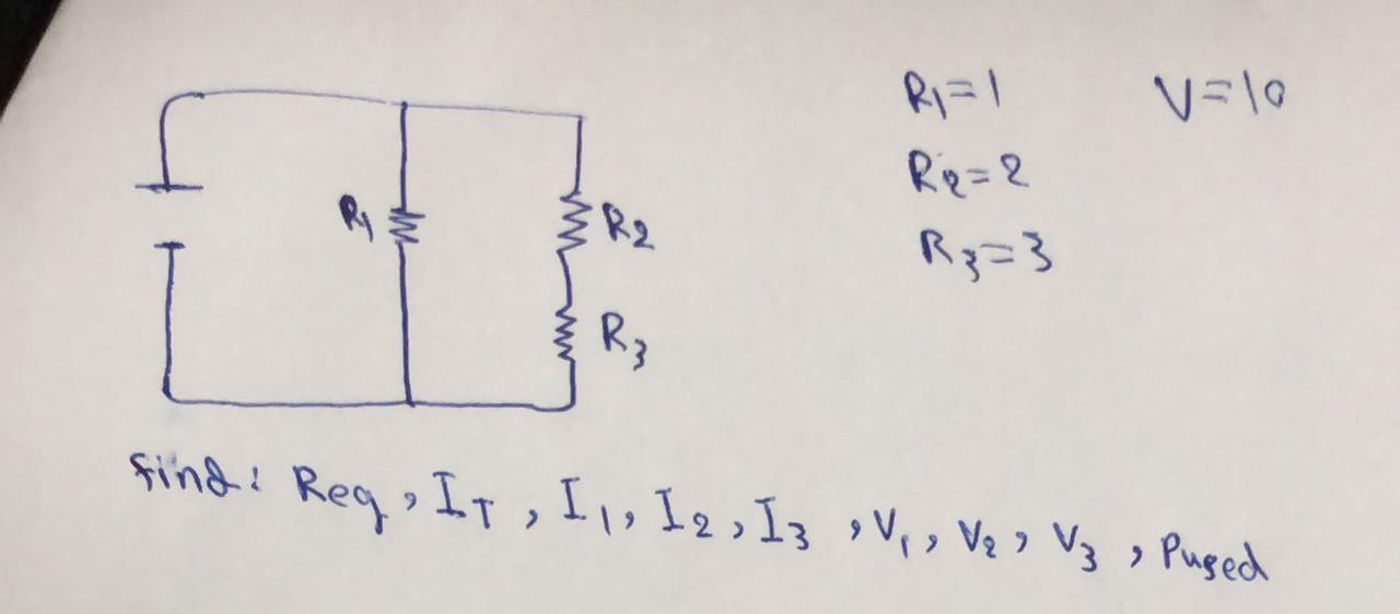 Solved v=10 Ri=1 Ra=2 R;=3 -wr R₃ find: Reg, It, Is, I2, I3 | Chegg.com