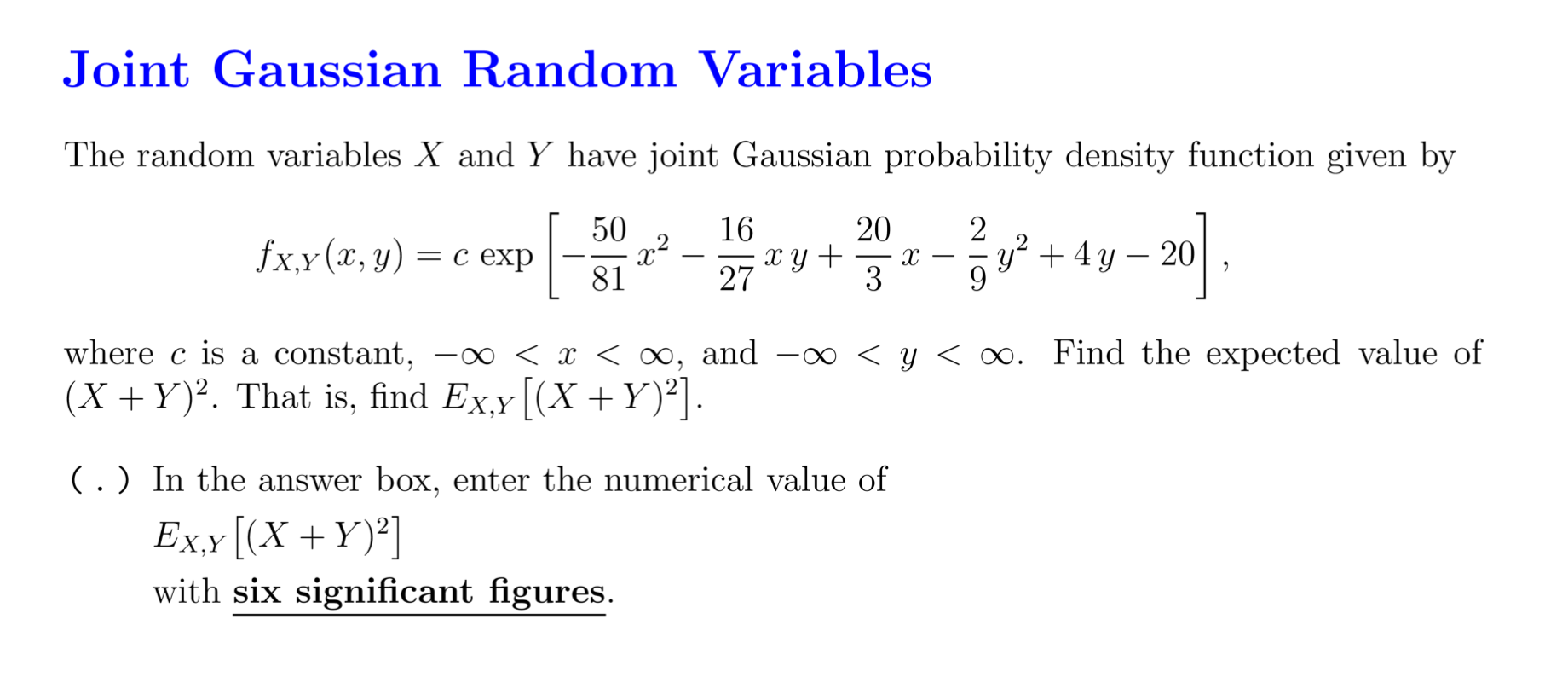 Solved Joint Gaussian Random Variables The random variables | Chegg.com
