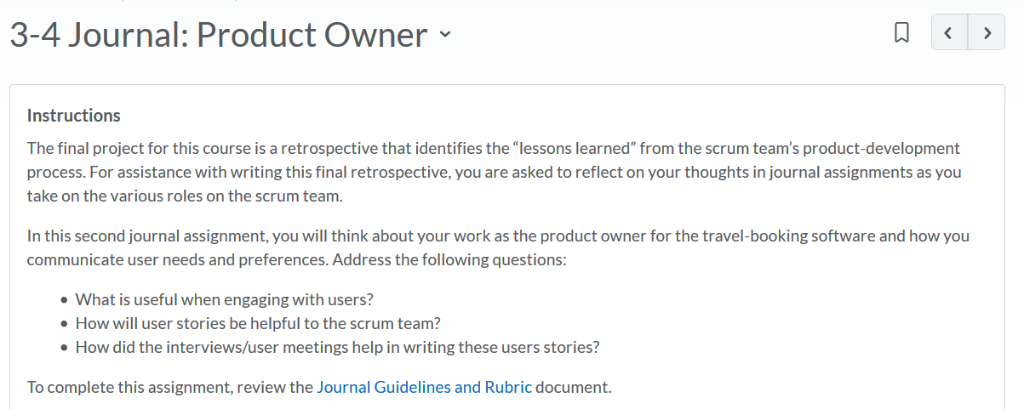 3-4 Journal: Product Owner Instructions The final | Chegg.com
