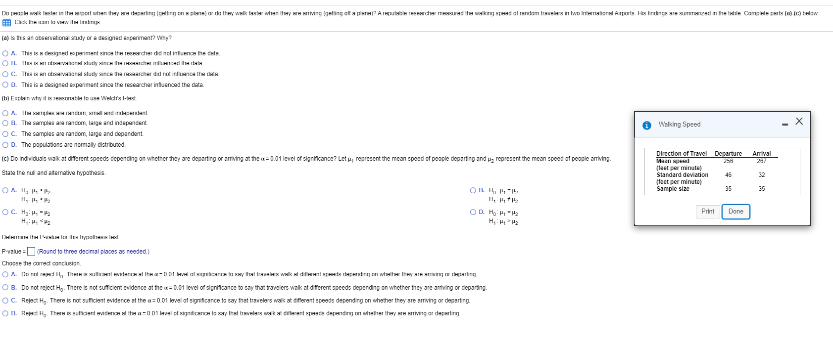 Solved Do people walk faster in the airport when they are | Chegg.com