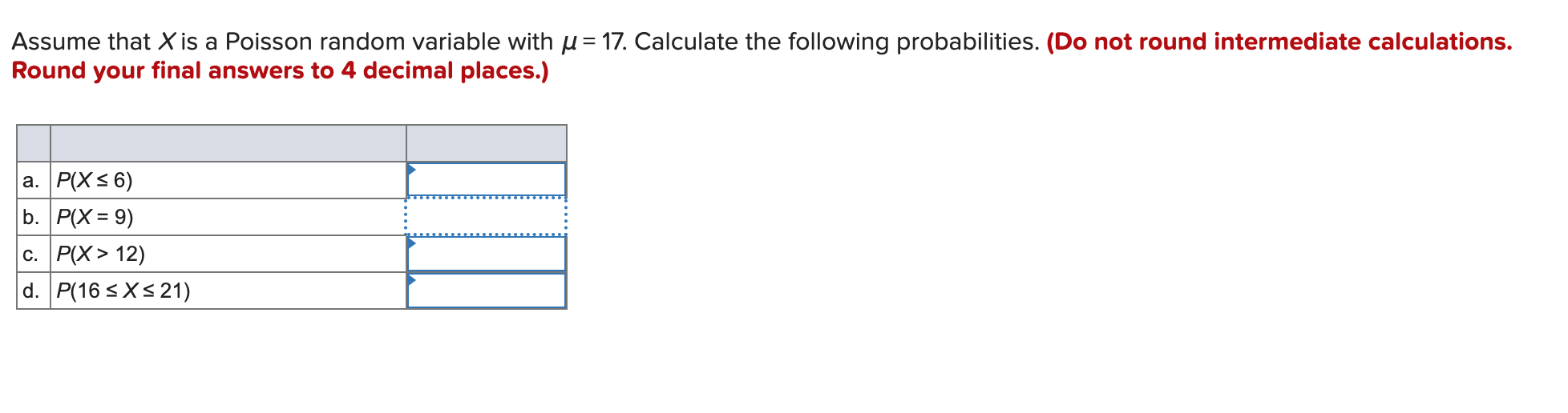 Solved Assume that X is a Poisson random variable with μ=17. | Chegg.com