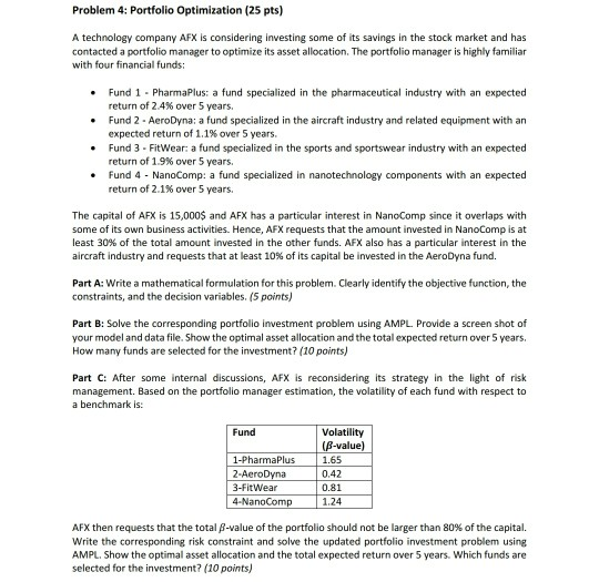 Problem 4: Portfolio Optimization (25 pts) A | Chegg.com