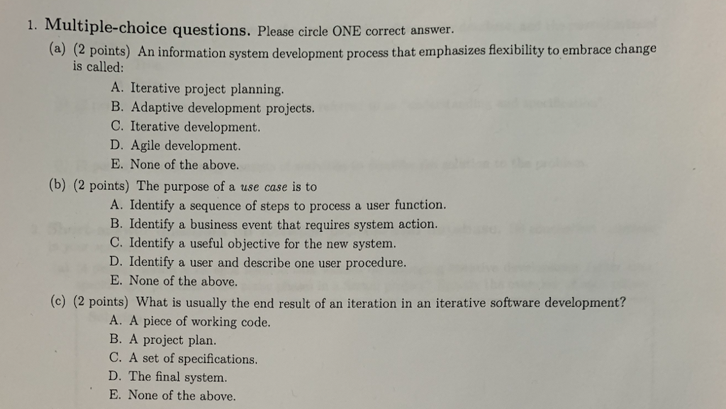 Solved 1. M ultiple-choice questions. Please circle ONE | Chegg.com