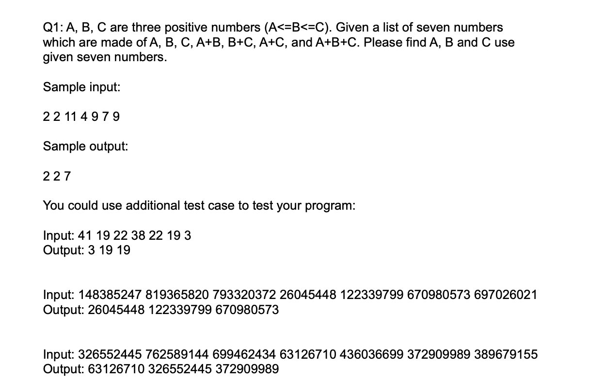 Solved Q1:A, B, C are three positive numbers (A