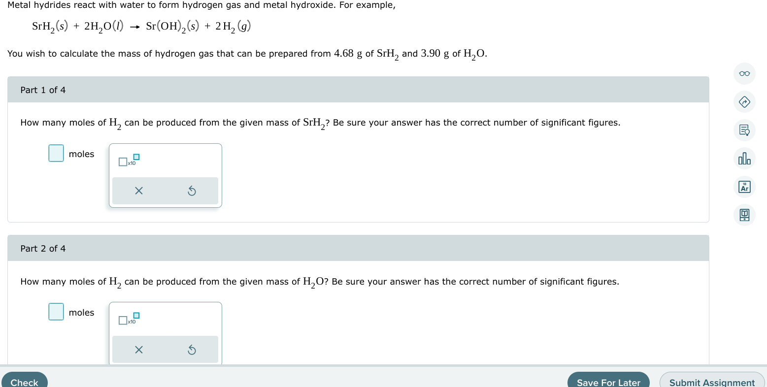 Solved SrH2(s)+2H2O(l)→Sr(OH)2(s)+2H2(g) You wish to | Chegg.com
