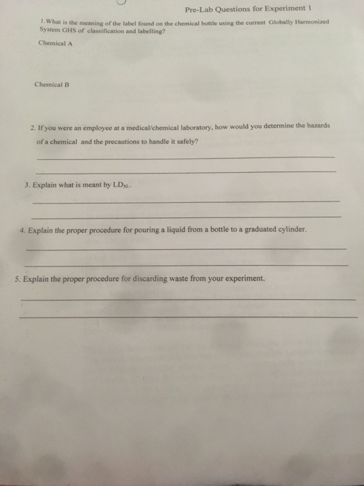 Solved Pre-Lab Questions for Experiment 1 I. What is the | Chegg.com