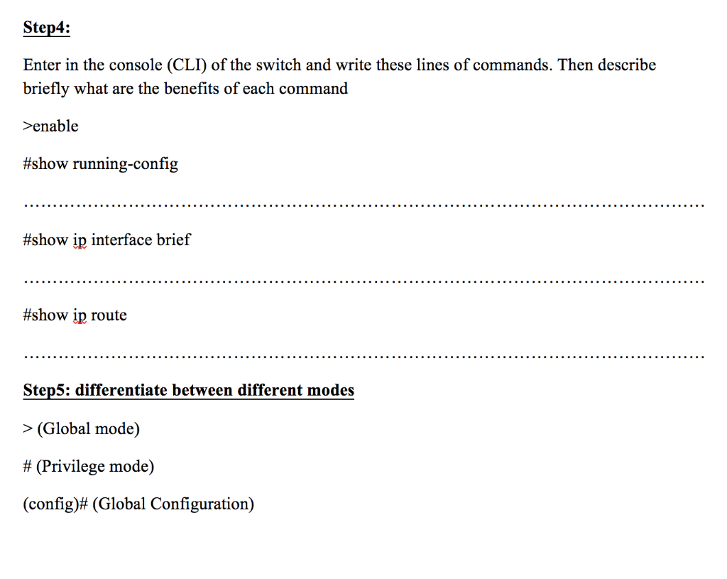 Solved Step4: Enter in the console (CLI) of the switch and | Chegg.com