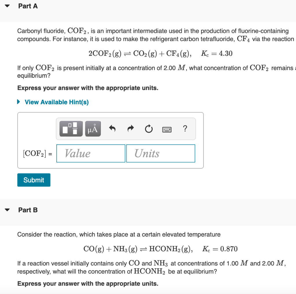 Solved Part A Carbonyl fluoride, COF2, is an important | Chegg.com