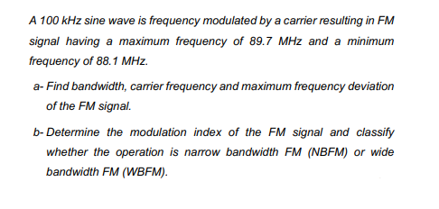 Solved A 100 kHz sine wave is frequency modulated by a | Chegg.com