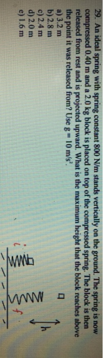 Solved 29. An ideal spring with spring constant 800 N/m | Chegg.com