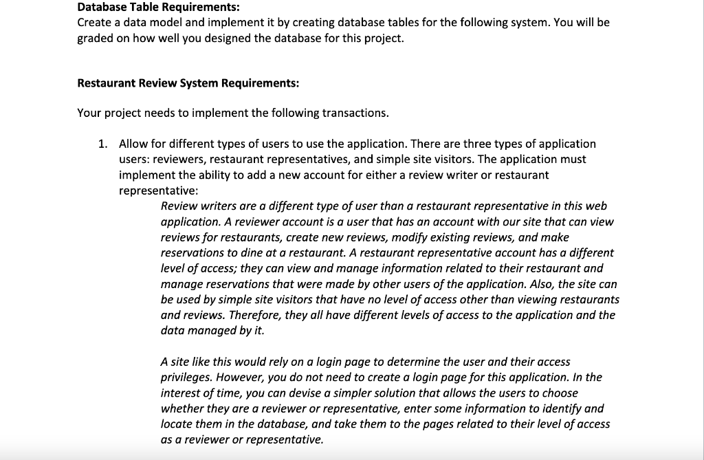 Solved Database Table Requirements: Create a data model and | Chegg.com