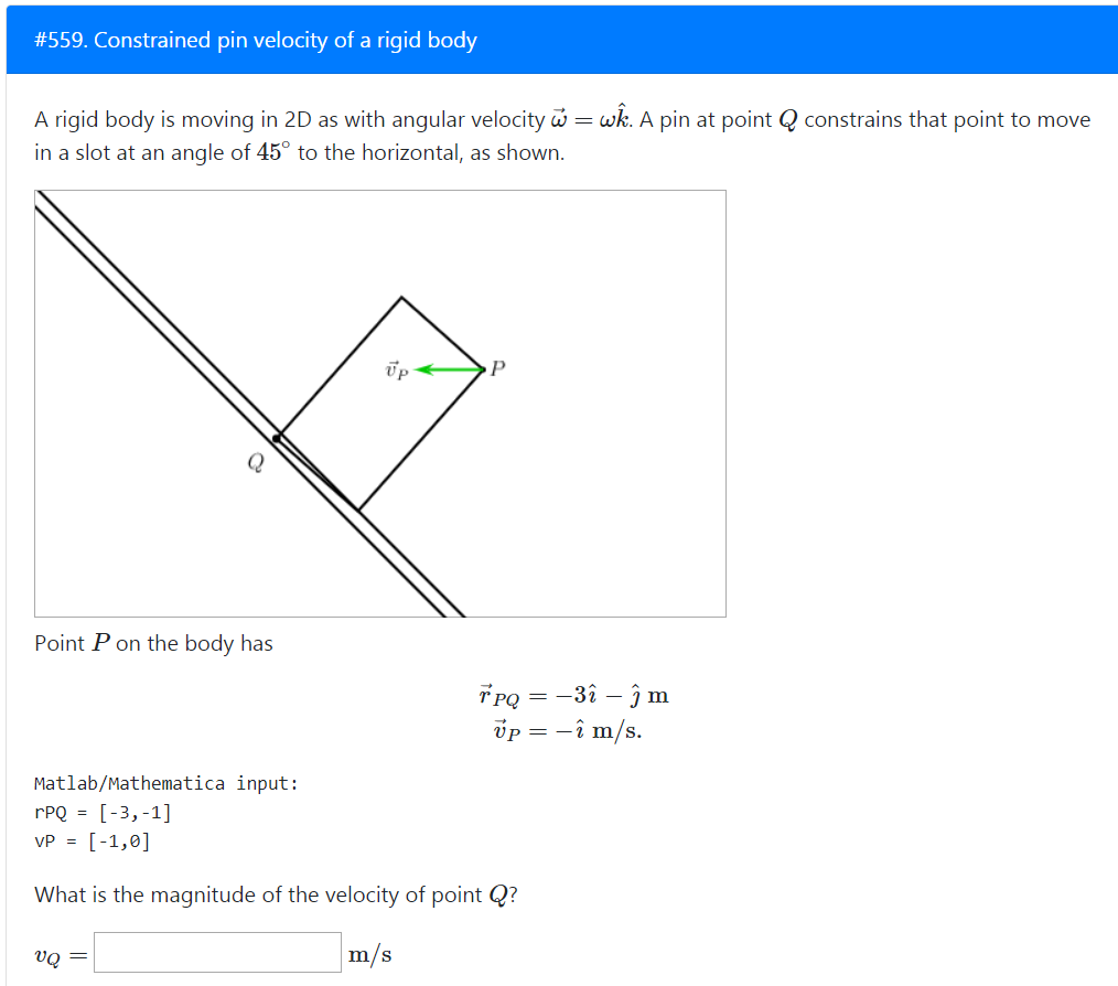 Solved #559. Constrained pin velocity of a rigid body A | Chegg.com