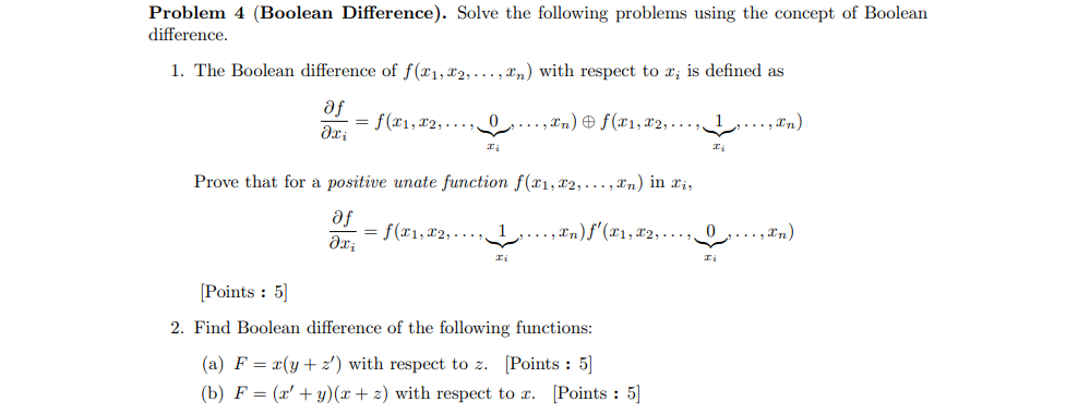 Problem 4 (Boolean Difference). Solve the following | Chegg.com