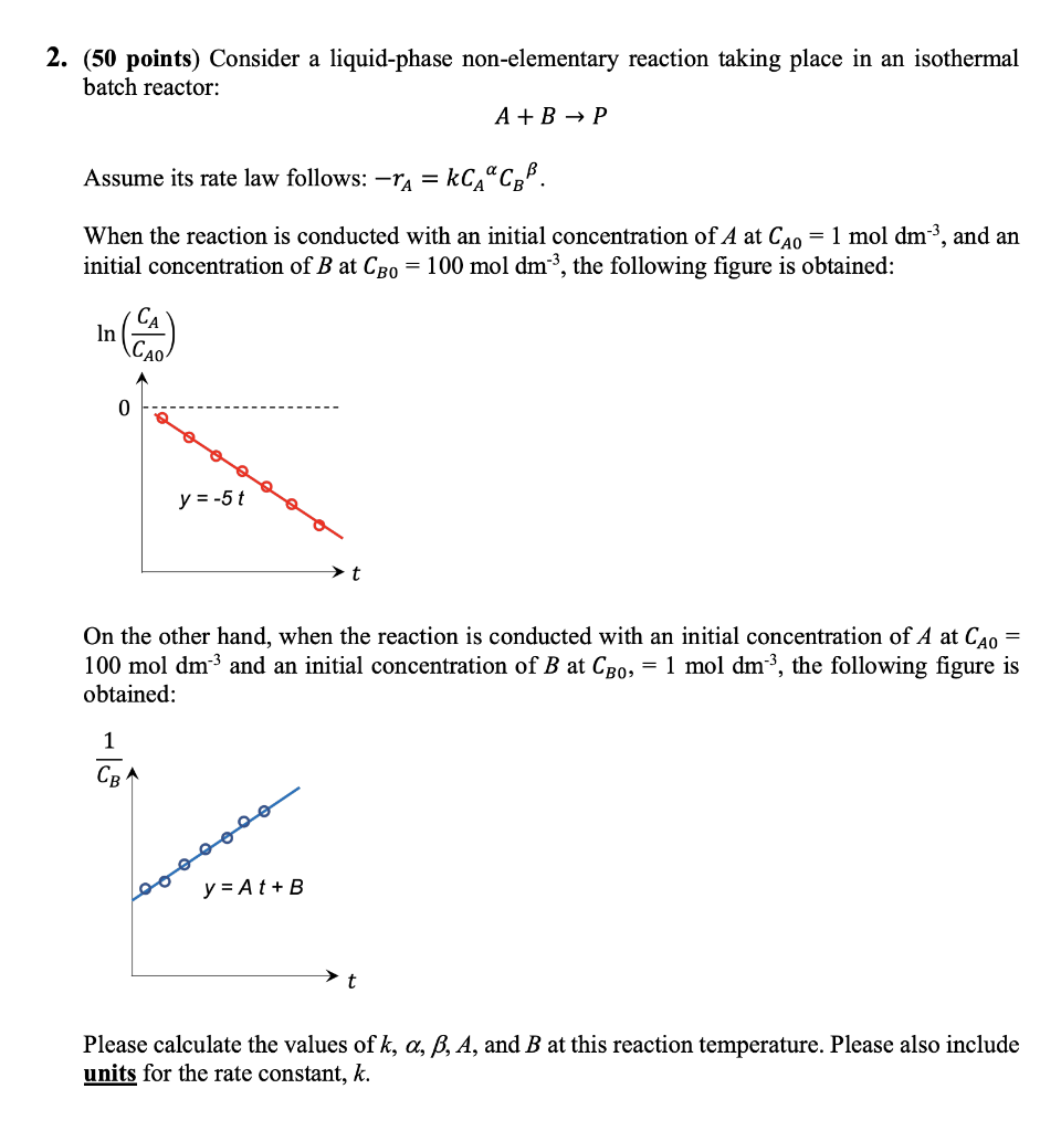 Solved (50 points) Consider a liquid-phase non-elementary | Chegg.com