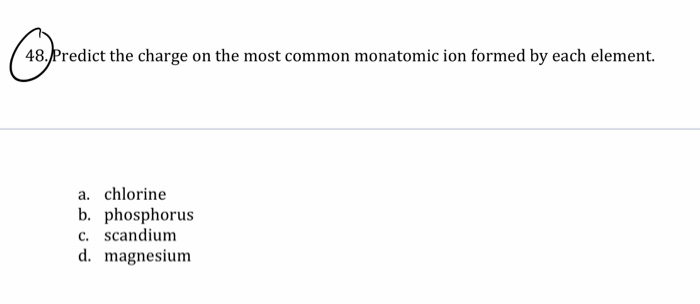 Solved 48 Predict The Charge On The Most Common Monatomic