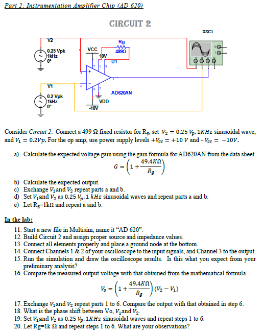Solved Part 2: Instrumentation Amplifier Chip (AD 620) | Chegg.com