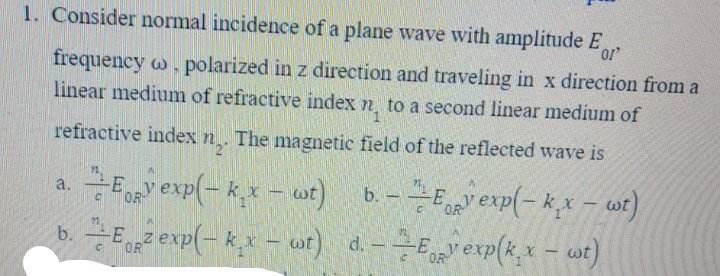 Solved 1. Consider normal incidence of a plane wave with | Chegg.com