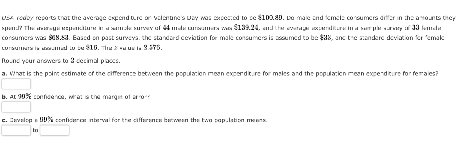 Solved USA Today reports that the average expenditure on | Chegg.com