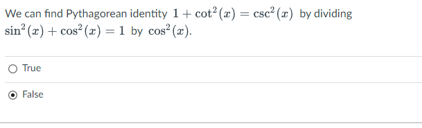 Solved We can find Pythagorean identity 1+cot2(x)=csc2(x) | Chegg.com