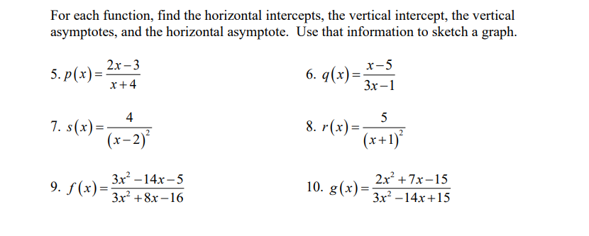 Solved For each function, find the horizontal intercepts, | Chegg.com