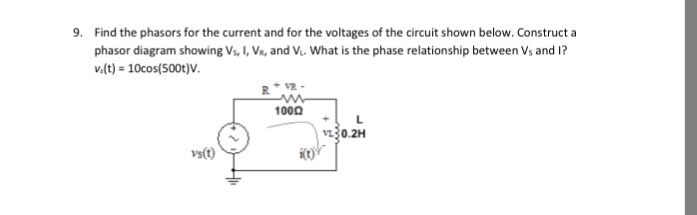 Solved 9. Find the phasors for the current and for the | Chegg.com