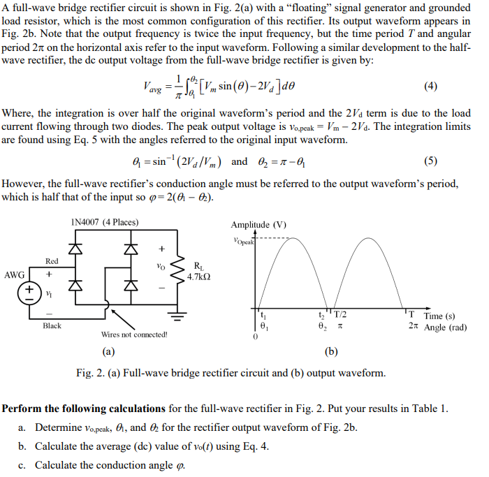 Solved A full-wave bridge rectifier circuit is shown in Fig. | Chegg.com