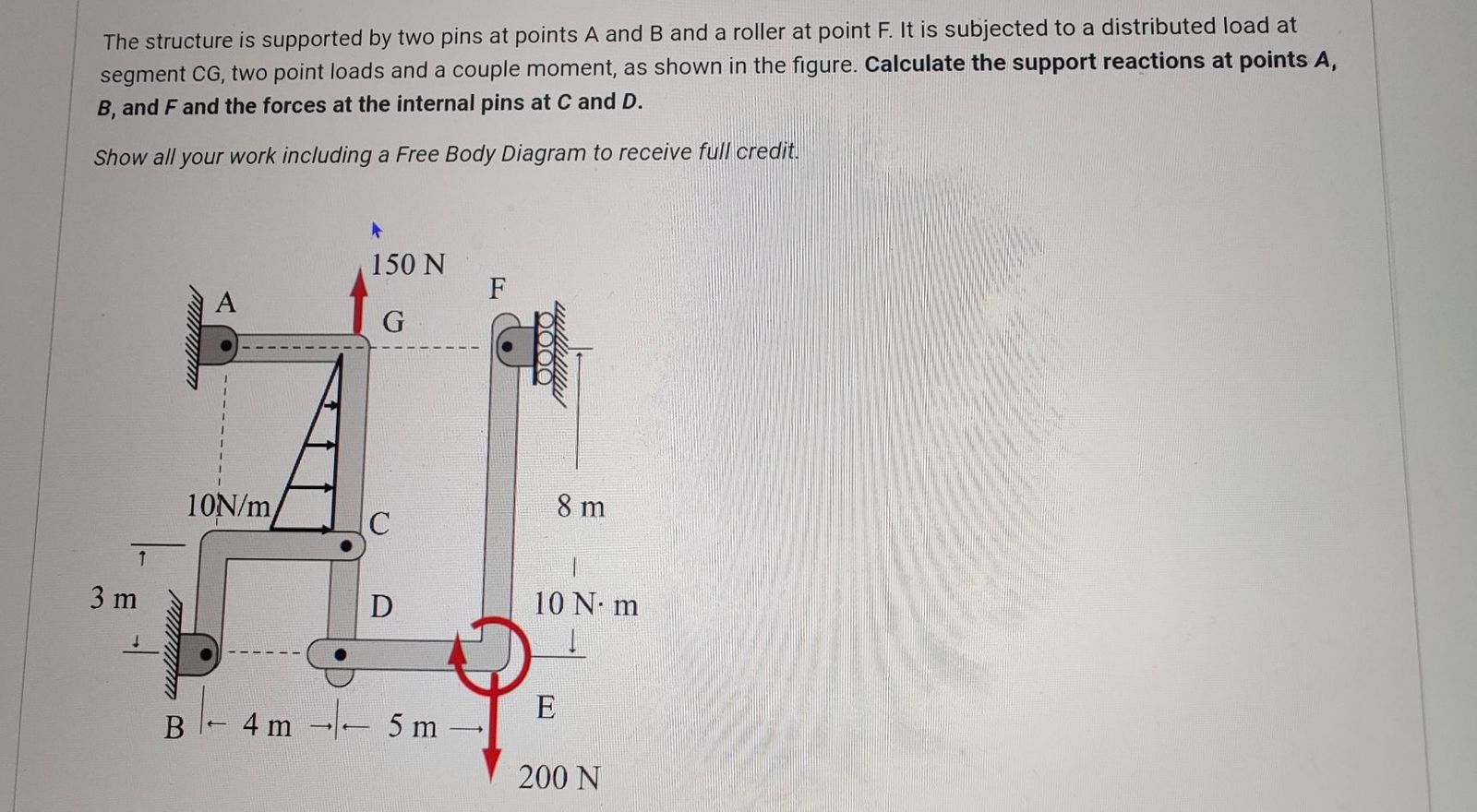Solved The structure is supported by two pins at points A | Chegg.com