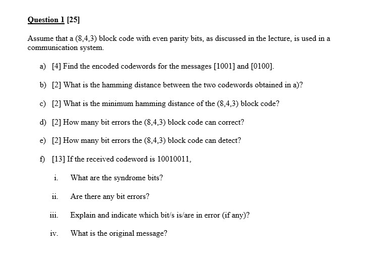 Solved Examples of Error Correction Received Codeword | Chegg.com