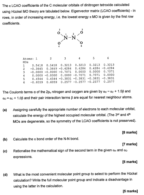 The π LCAO coefficients of the C molecular orbitals | Chegg.com