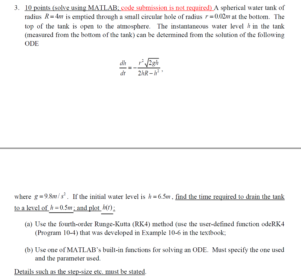 Solved 3 10 points (solve using MATLAB: code submission is | Chegg.com