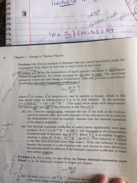 Solved 6 Chapter 1 Energy in Thermal Physics Problem 1.6. | Chegg.com