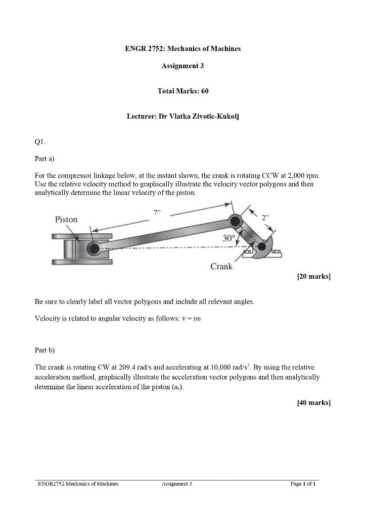 Solved Part a) For the compressor linkage below, at the | Chegg.com
